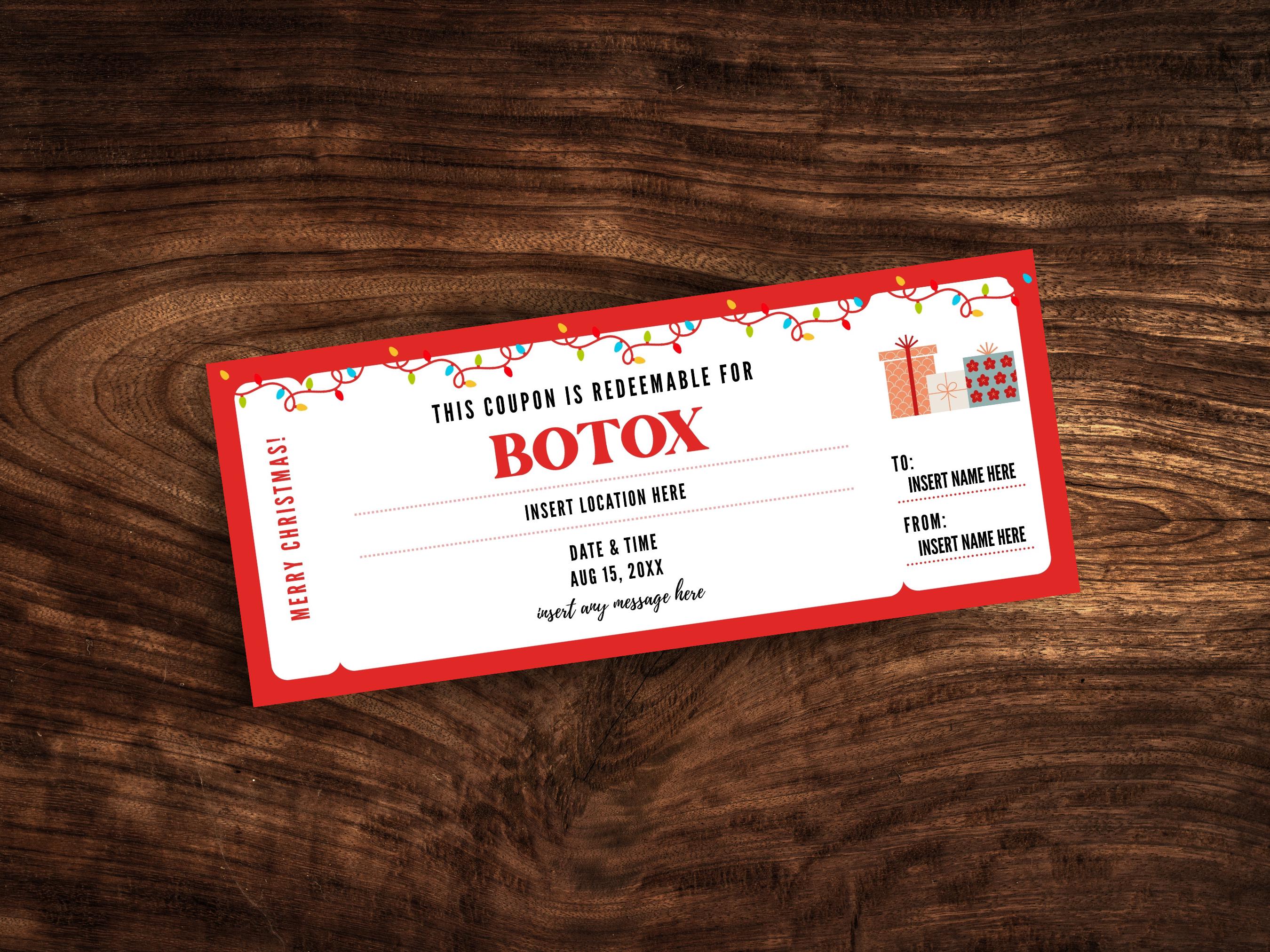 Editable Botox Coupon Holiday Template, Custom Botox Ticket Christmas ...
