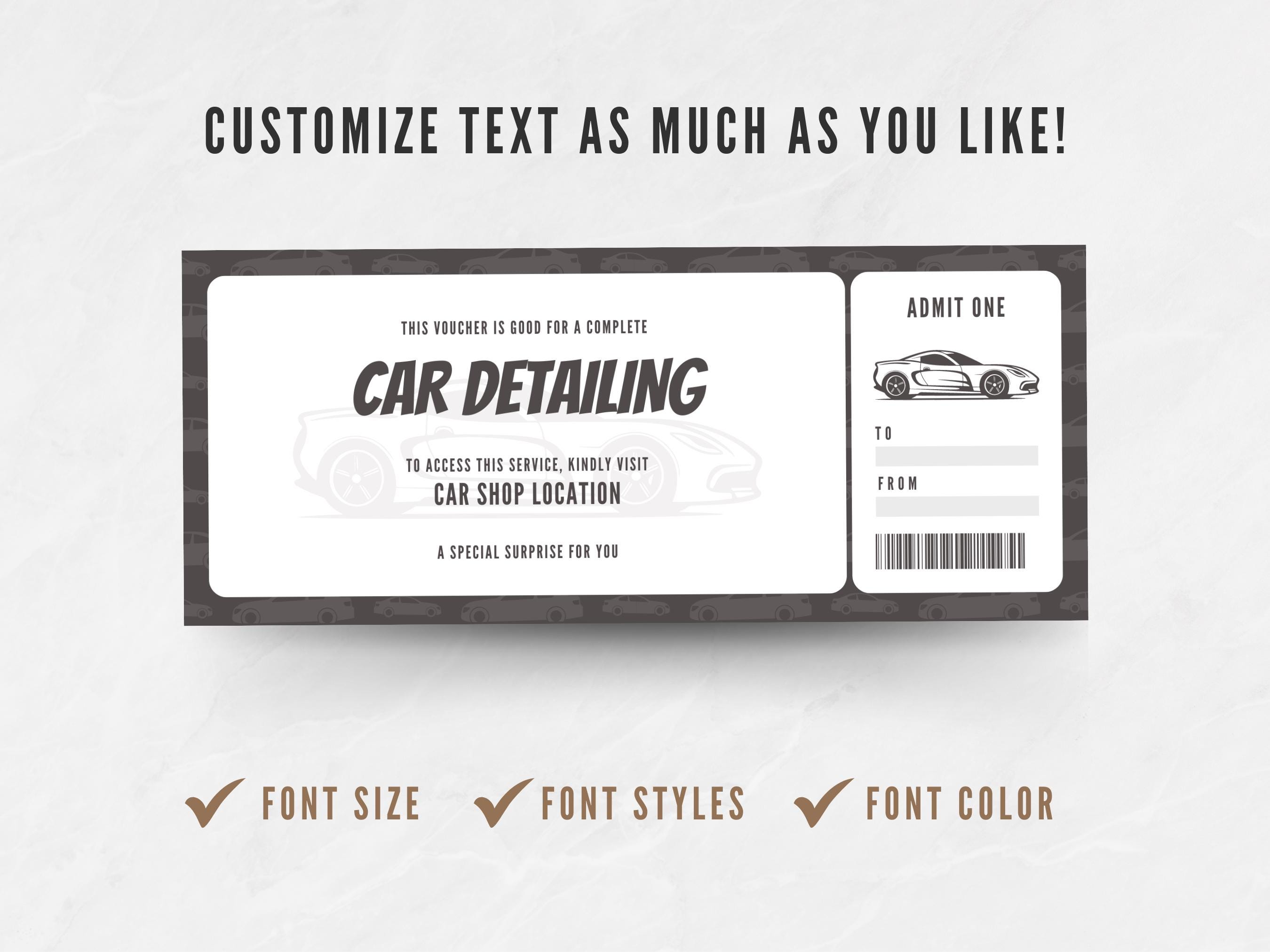 Editable Car Detail Coupon Template, Custom Car Detailing Ticket ...