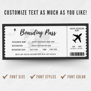 Editable Boarding Pass Template, Printable Plane Ticket, Personalized ...