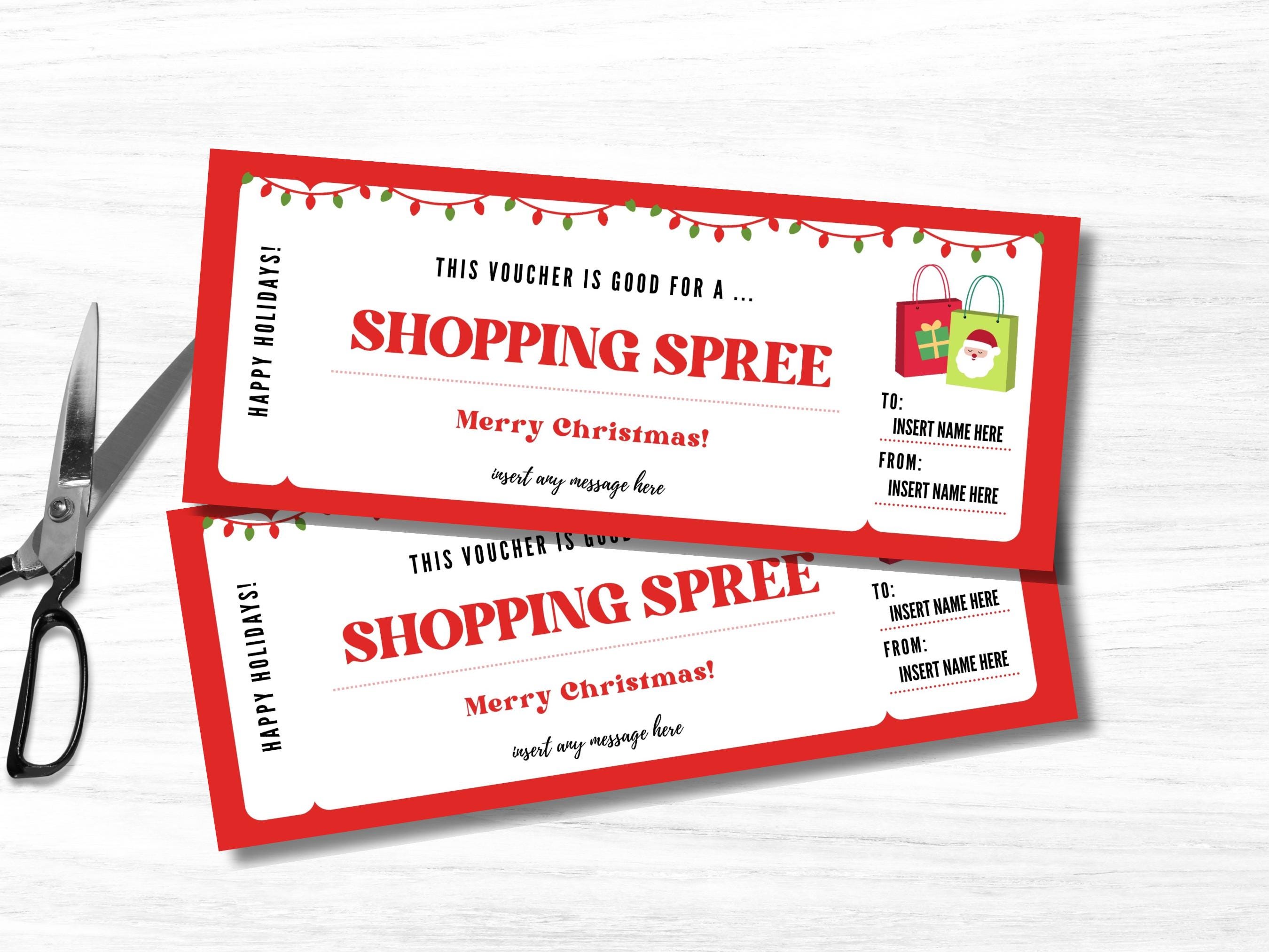 Editable Holiday Shopping Spree Coupon Template, Custom Shopping Ticket ...