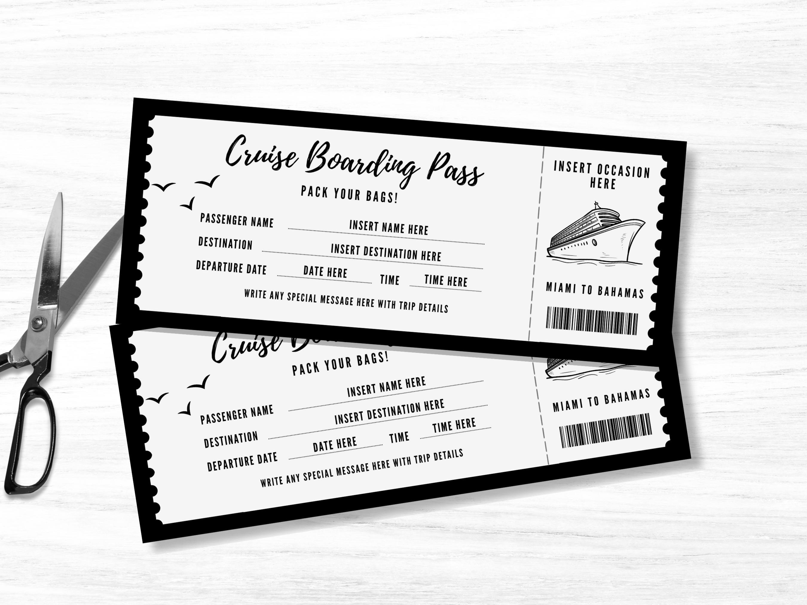 Editable Cruise Ticket, Cruise Boarding Pass Coupon, Personalized ...