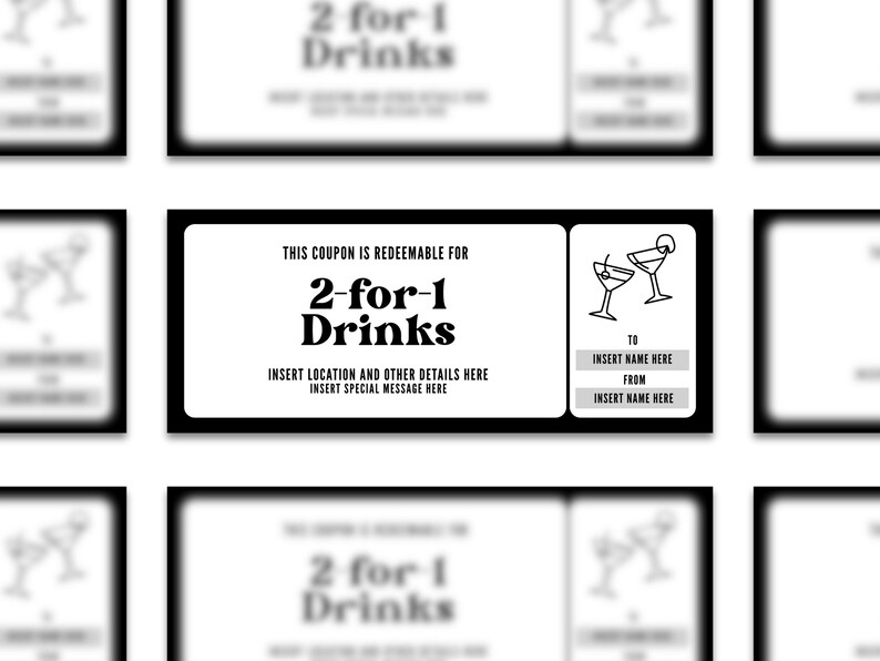 Printable 2-for-1 Drink Coupon Template, Editable Buy One Get One Drink ...