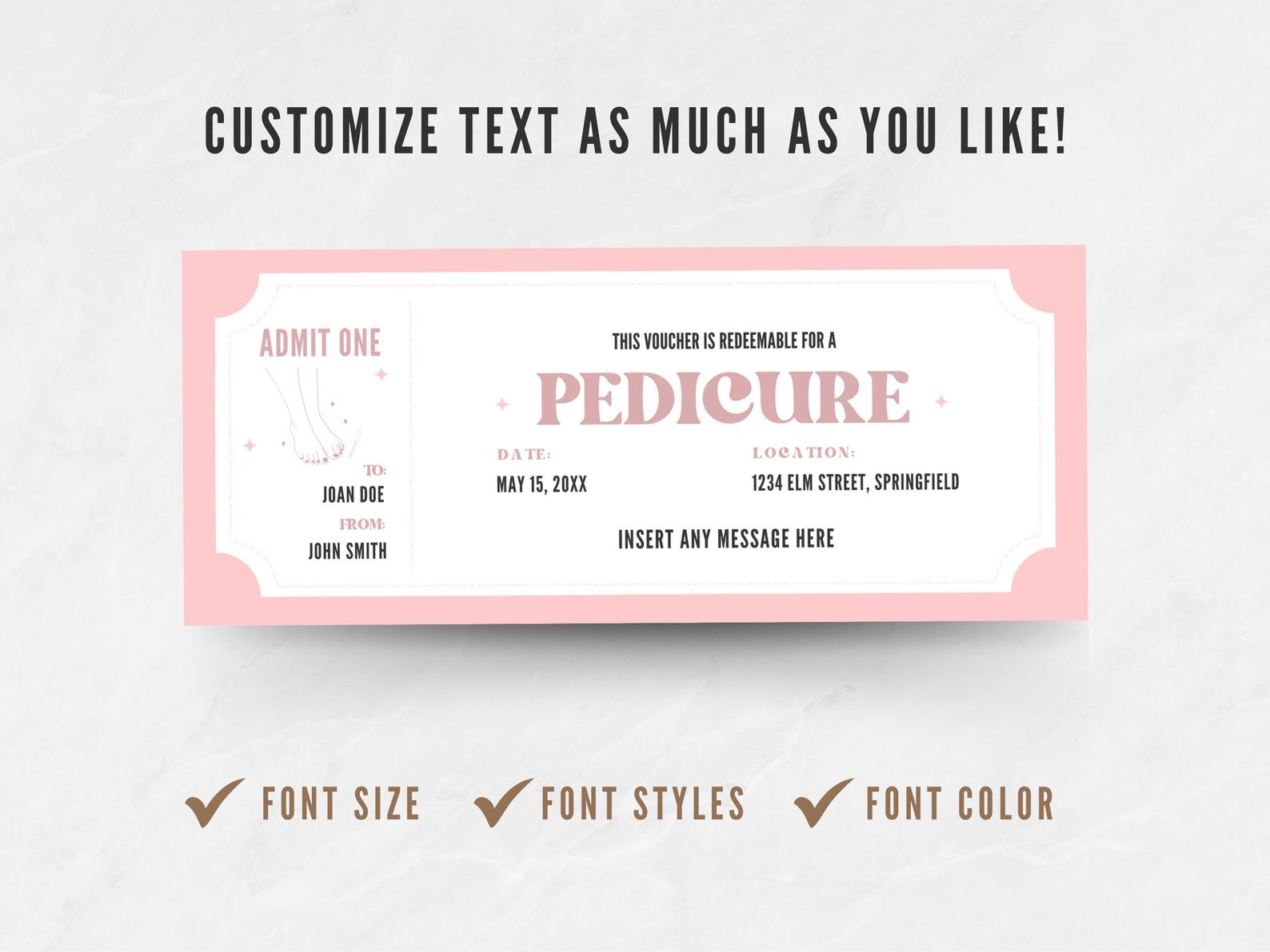 Editable Pedicure Coupon Template, Custom Pedi Ticket Gift Certificate ...