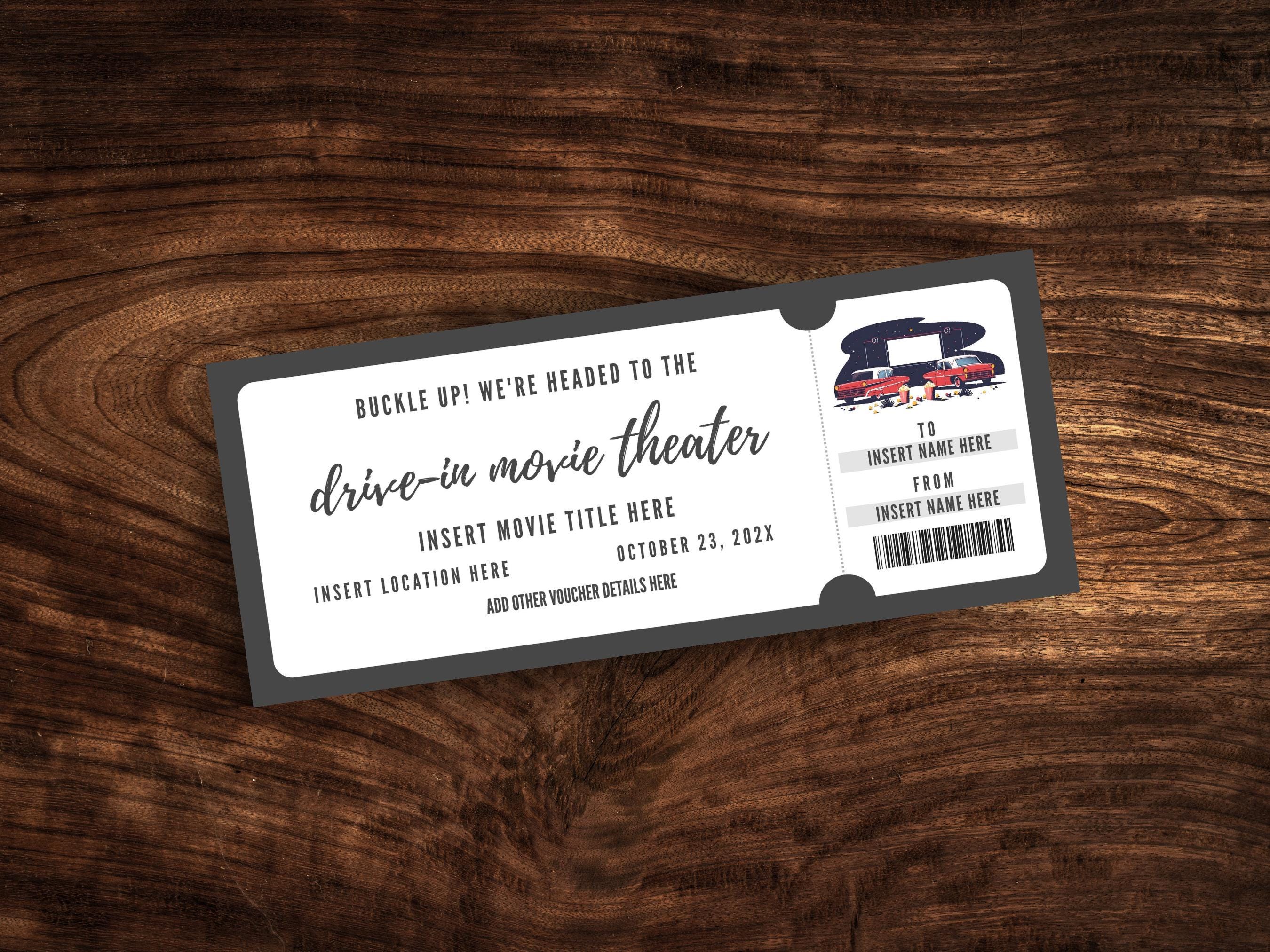 Editable Drive-in Movie Theater Ticket Template, Custom Drive-ins Movie ...