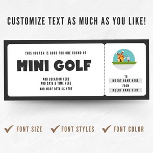 Custom Mini Golf Ticket Template, Editable Round of Mini Golf Coupon ...