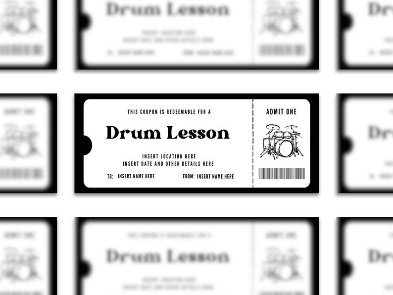 Editable Drum Lesson Coupon, Custom Drum Class Ticket Template ...