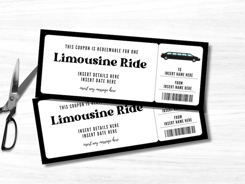 Editable Limo Ticket Template, Printable Limousine Ride Coupon ...