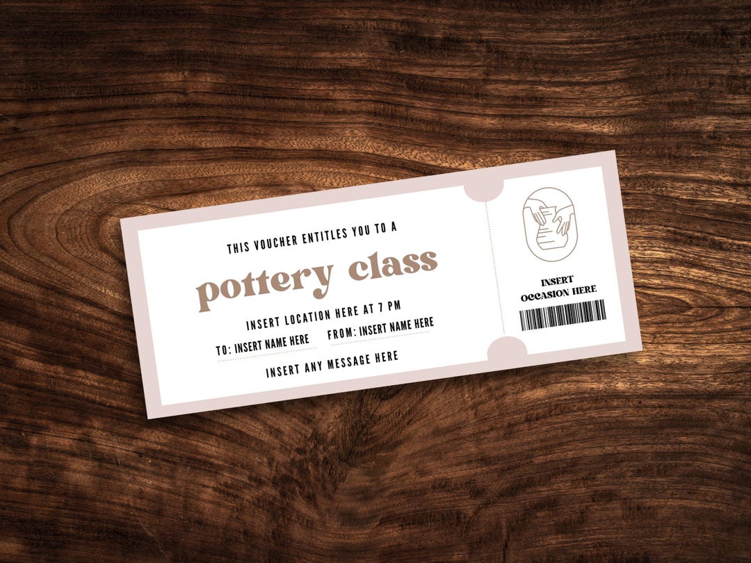 Printable Pottery Class Coupon, Editable Pottery Making Lesson Ticket ...