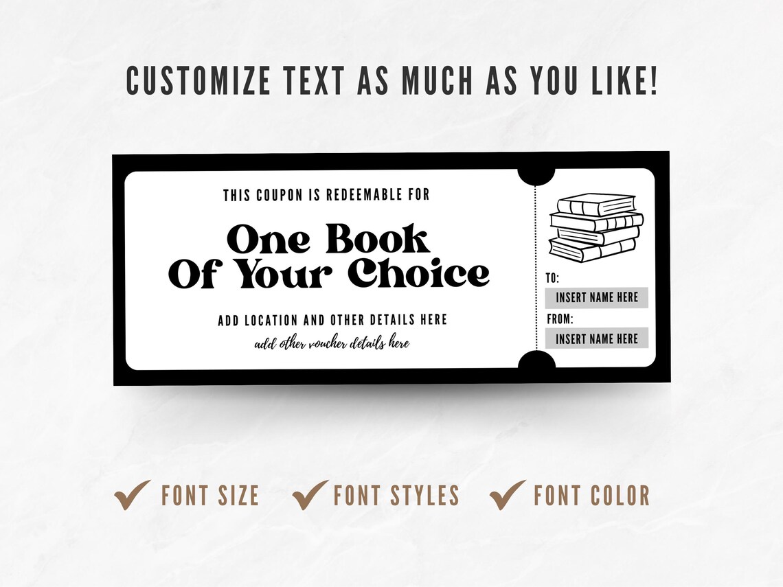 Custom One Book of Your Choice Coupon Template, Printable Book Coupon ...