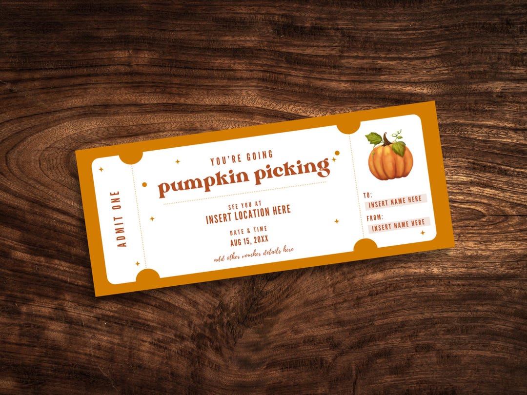 Editable Pumpkin Picking Coupon, Custom Pumpkin Patch Ticket Template ...