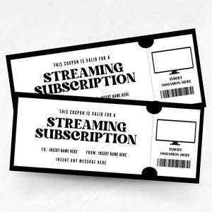 Editable Streaming Subscription Coupon, Custom Streaming Service Ticket ...