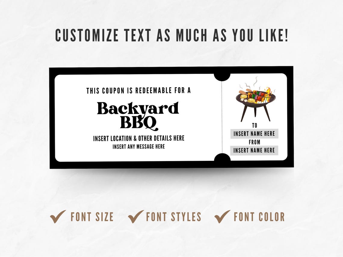 Editable Backyard BBQ Ticket Template, Printable Outdoor Barbeque ...