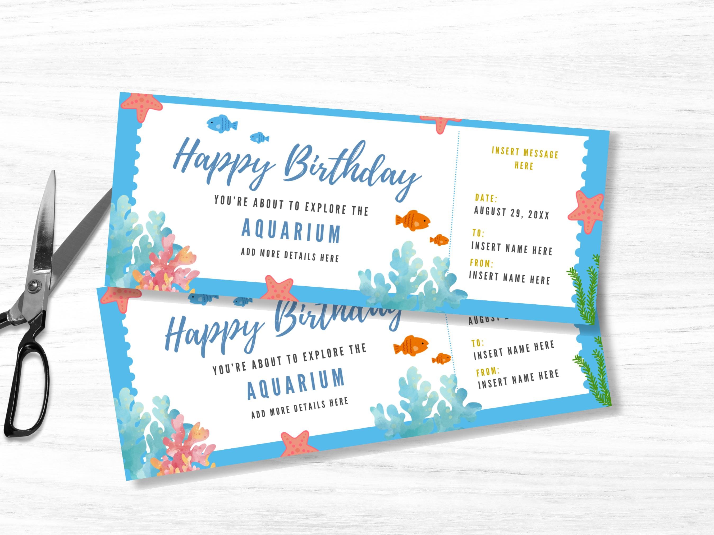 Custom Aquarium Ticket Template, Editable Aquarium Visit Coupon ...