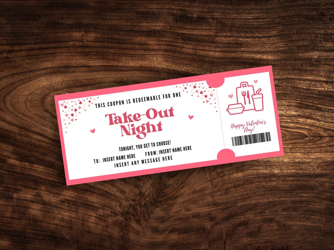 Editable Take-out Night Valentine's Day Coupon, Printable Food Delivery ...