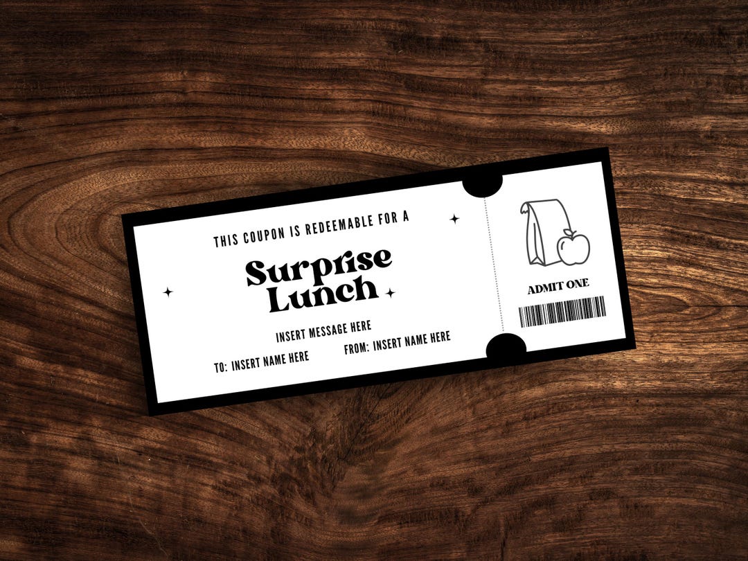 Custom Surprise Lunch Coupon, Printable Surprise Homemade Lunch Voucher ...