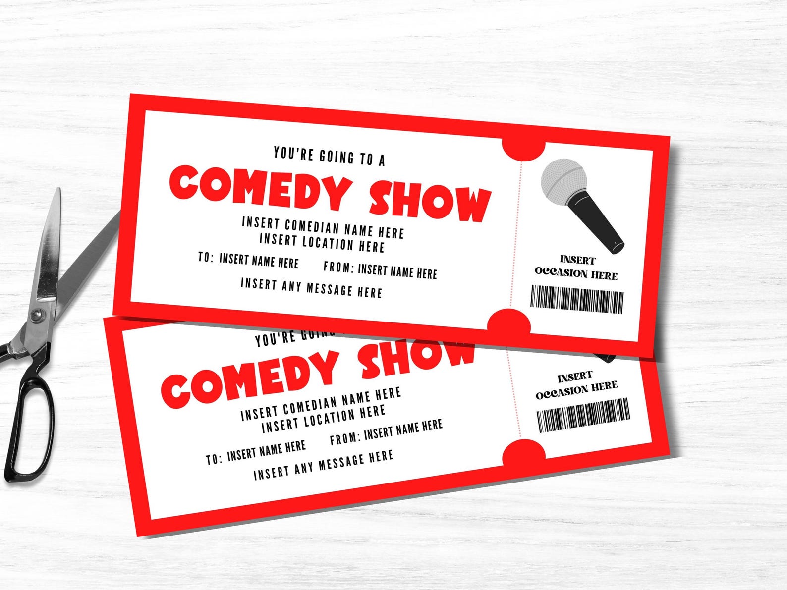 Custom Comedy Show Ticket Template, Printable Comedy Event Coupon ...