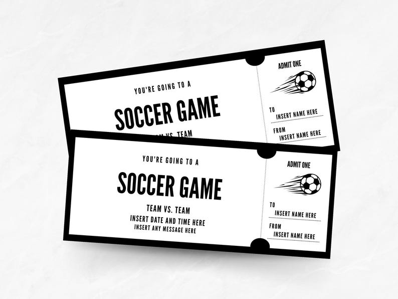 Editable Soccer Game Ticket Template, Printable Football Ticket ...