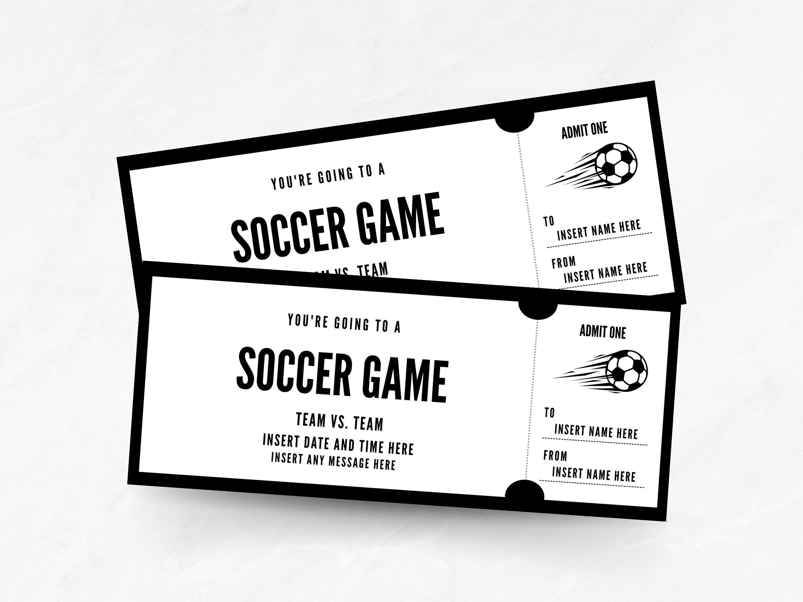 Editable Soccer Game Ticket Template, Printable Football Ticket ...