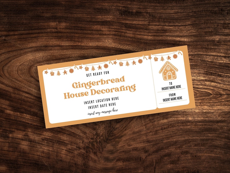 Editable Gingerbread House Decorating Ticket Template, Custom ...