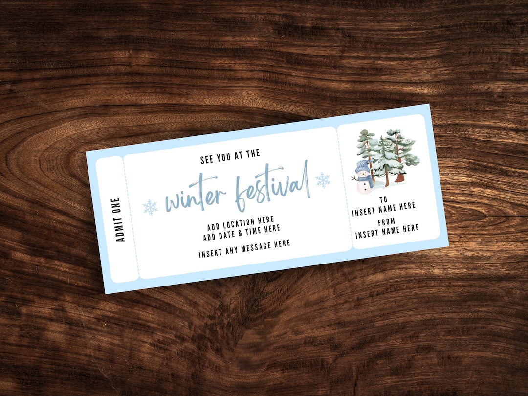 Editable Winter Festival Ticket Template, Custom Christmas Holiday ...