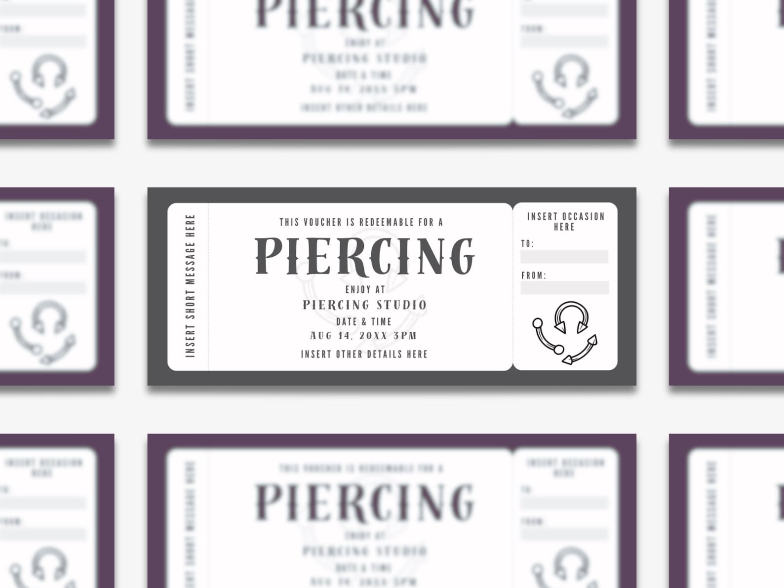 Piercing Ticket Gift Voucher, Editable Gift Certificate Template ...