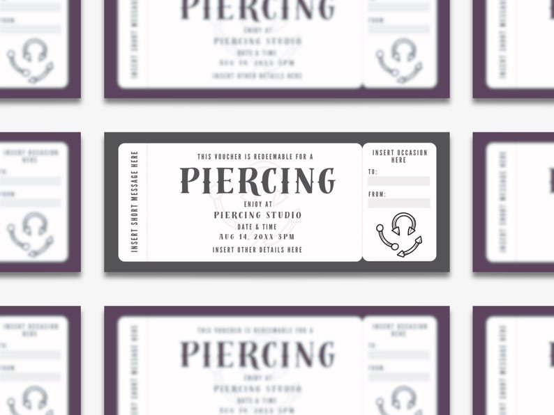 Piercing Ticket Gift Voucher, Editable Gift Certificate Template ...