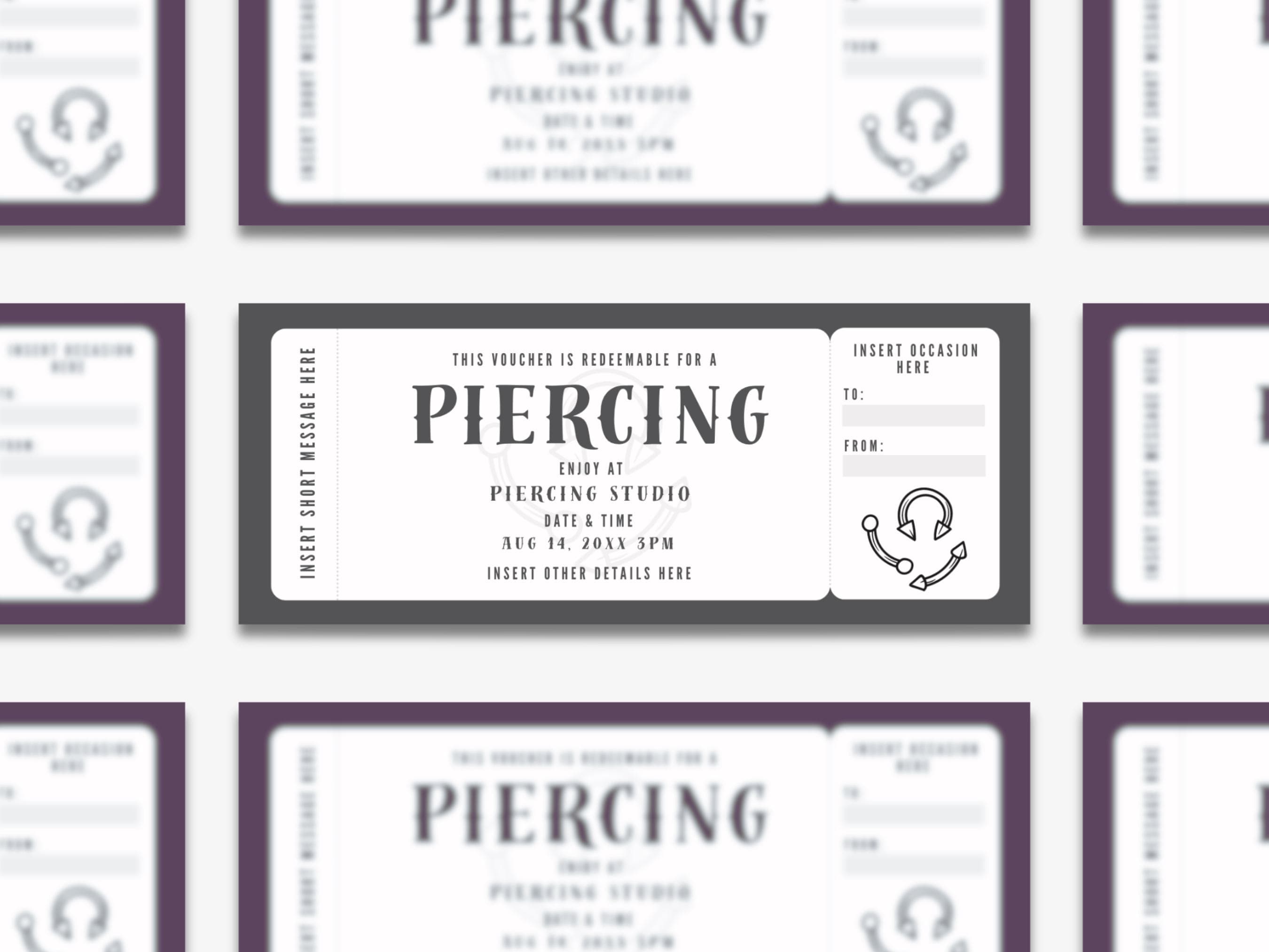 Piercing Ticket Gift Voucher, Editable Gift Certificate Template ...