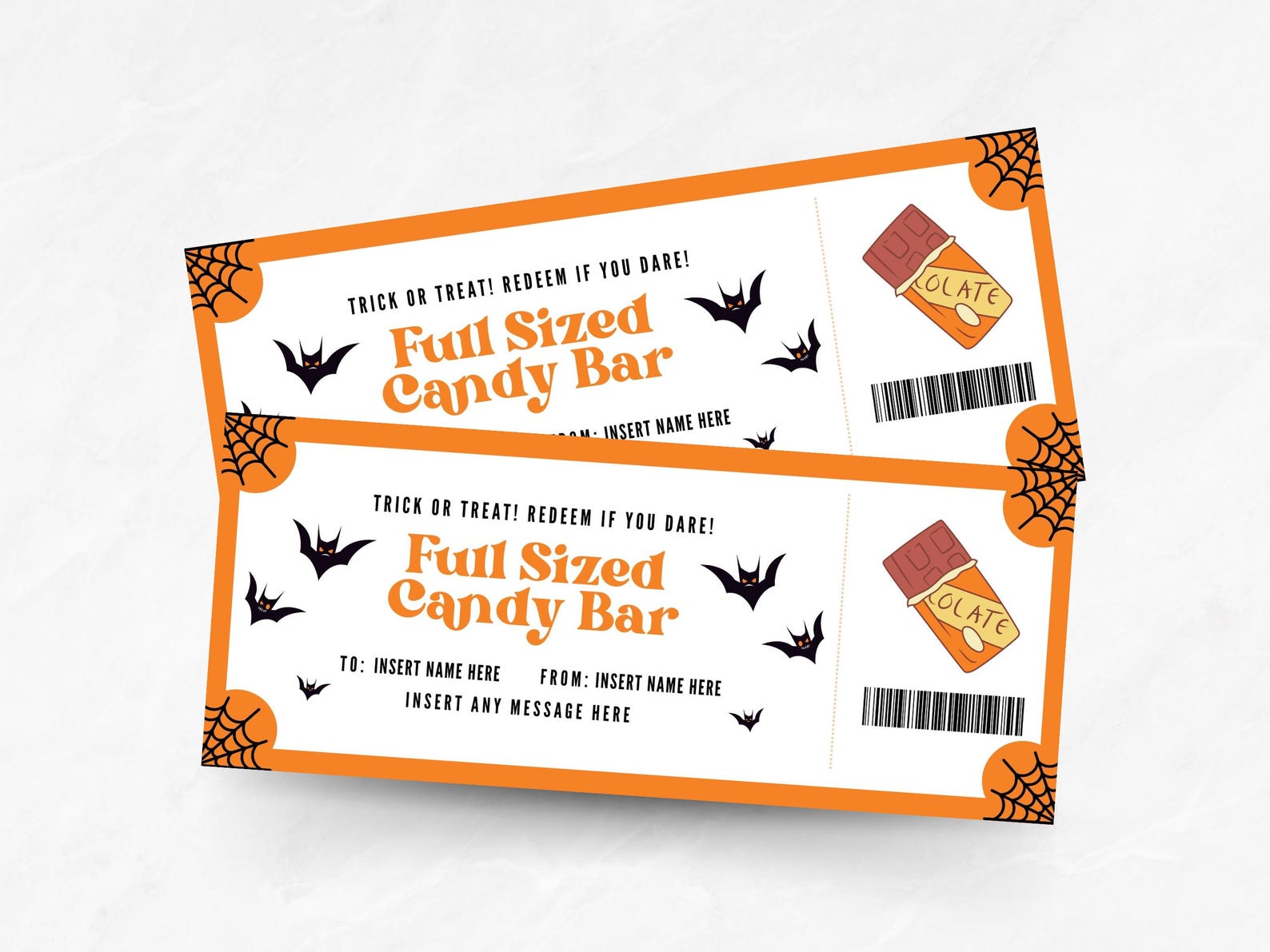Editable Full Sized Candy Bar Coupon, Custom Trick or Treat Ticket ...