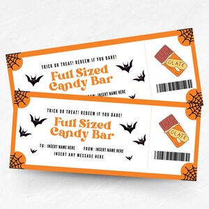 Editable Full Sized Candy Bar Coupon, Custom Trick or Treat Ticket ...