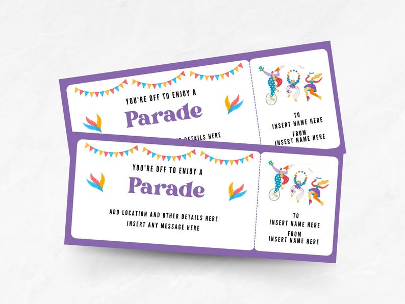 Custom Parade Ticket Template, Editable Parade Coupon, Surprise Parade ...
