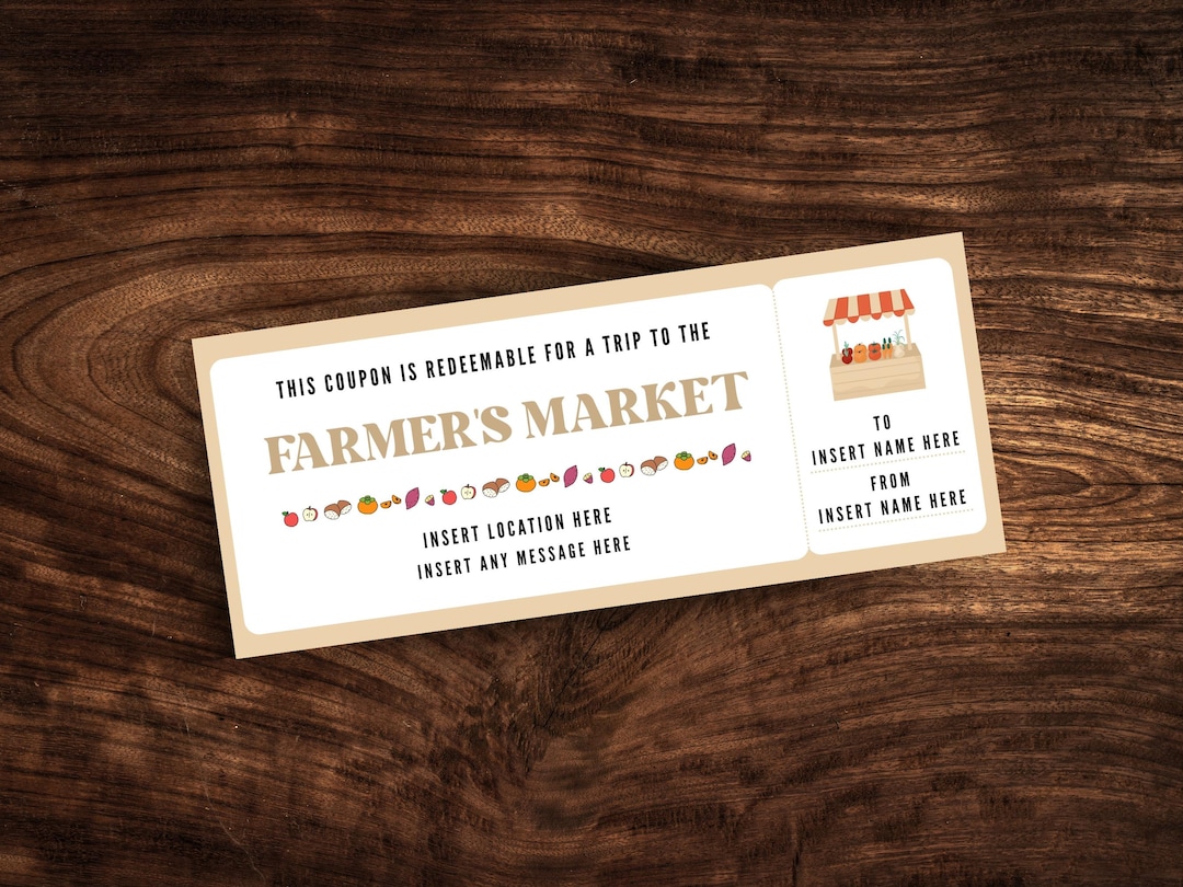 Editable Farmer's Market Ticket Template, Custom Harvest Farmers Market ...