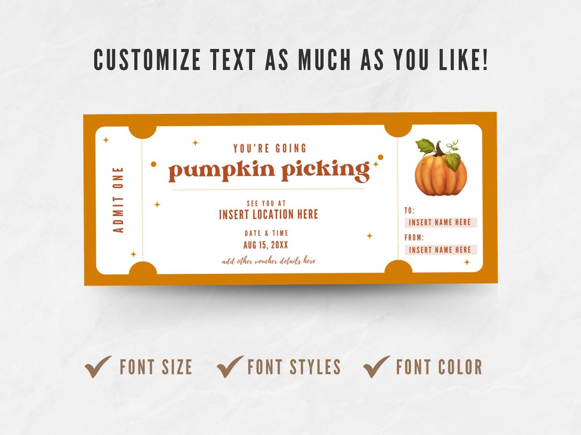 Editable Pumpkin Picking Coupon, Custom Pumpkin Patch Ticket Template ...