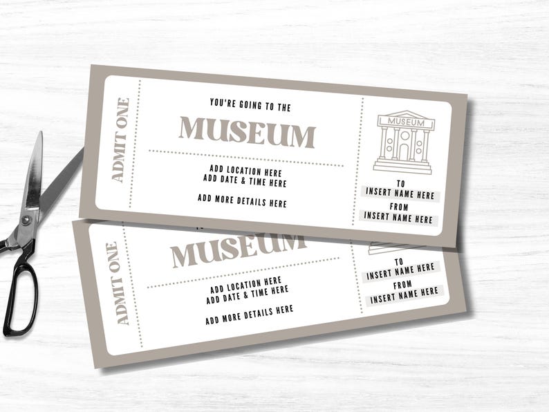Custom Museum Ticket Template, Printable Museum Gallery Coupon ...