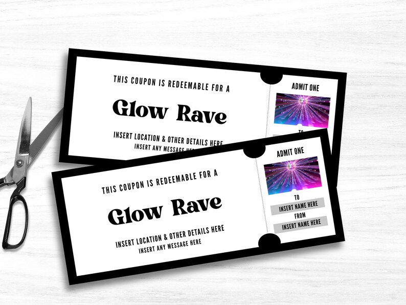 Editable Glow Rave Ticket Template, Custom Rave Dance Party Coupon ...
