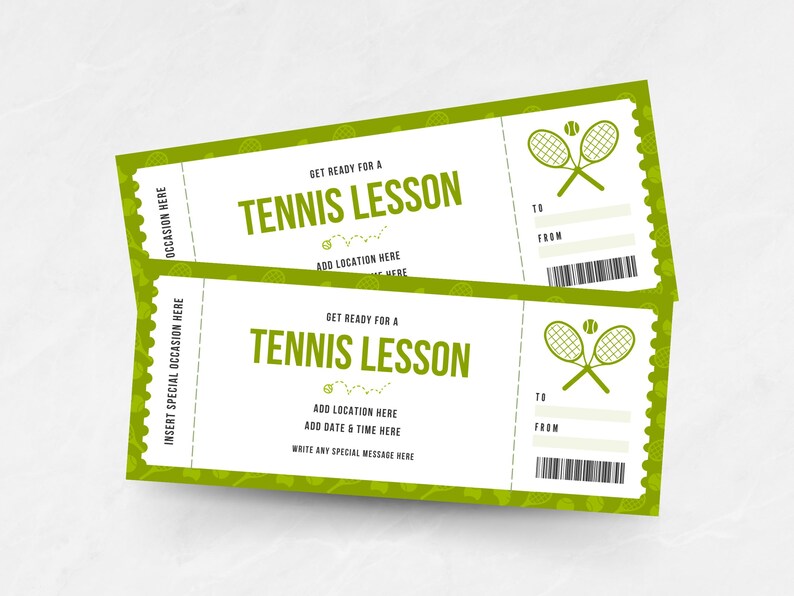 Editable Tennis Lesson Coupon, Custom Tennis Lessons Ticket Template ...