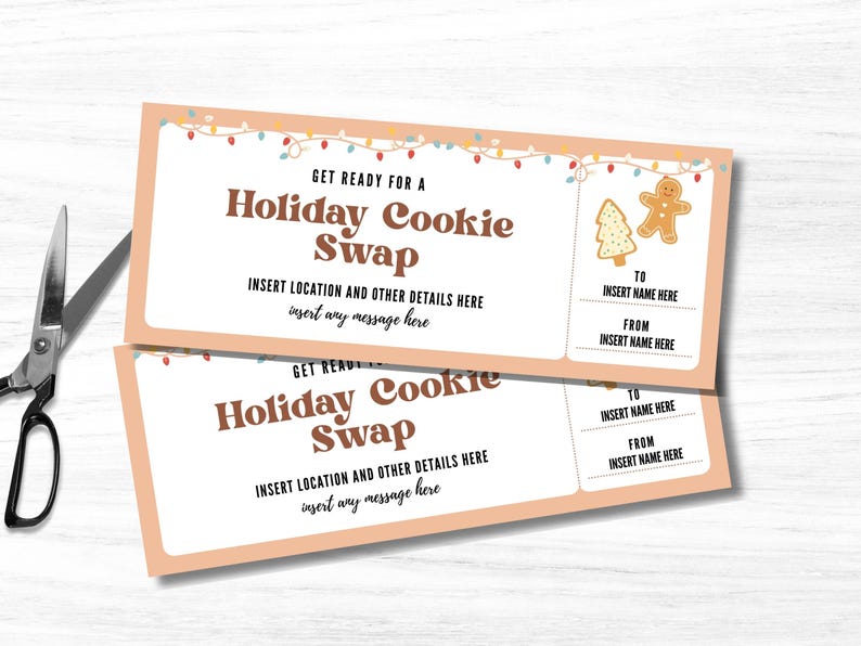 Editable Holiday Cookie Swap Ticket Template, Custom Christmas Cookie ...