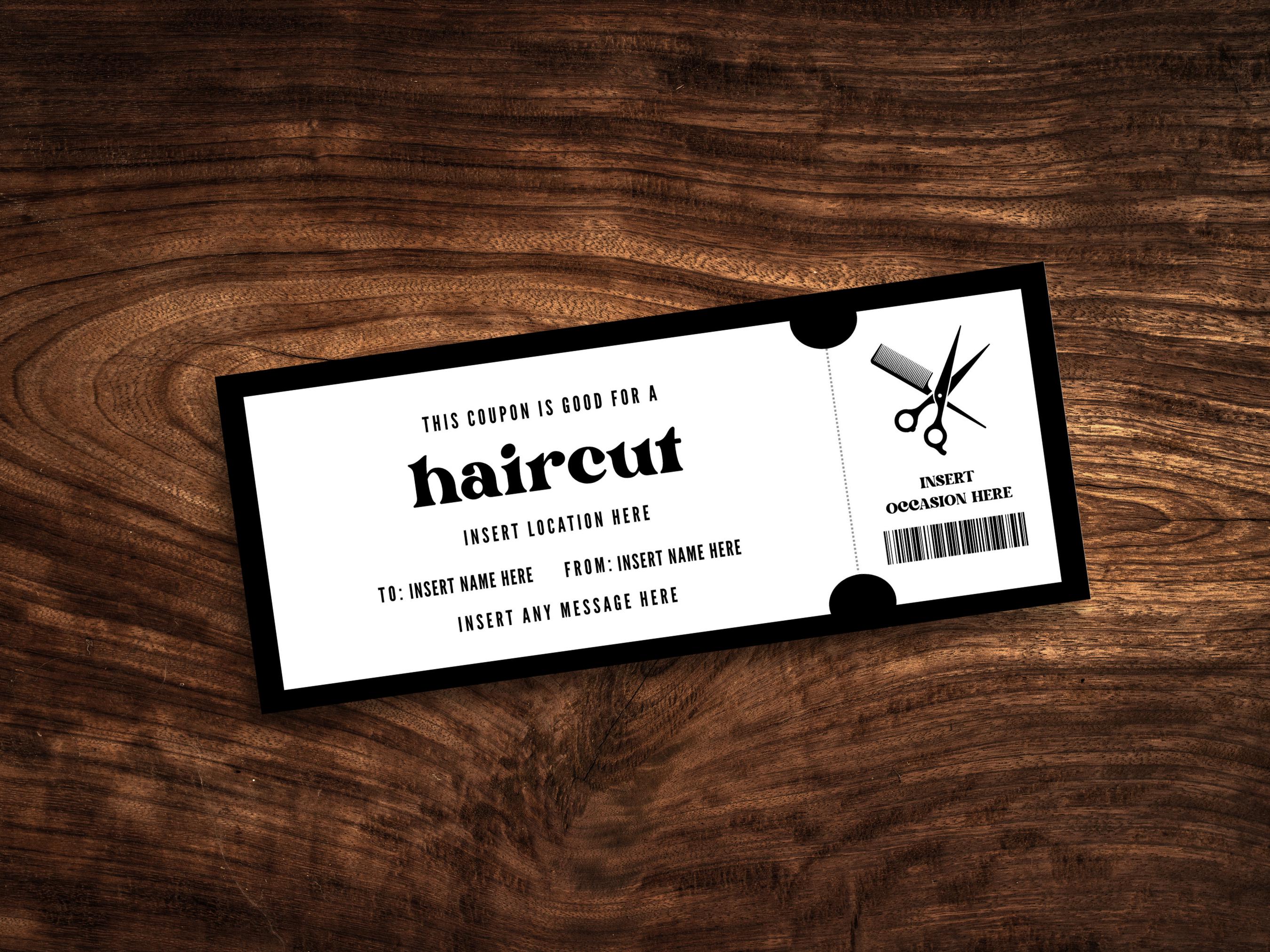 Editable Haircut Coupon, Printable Hair Cut Gift Certificate, Custom ...
