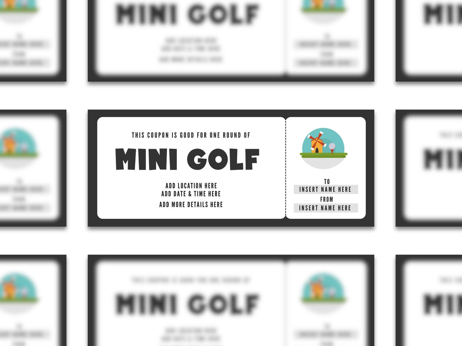 Custom Mini Golf Ticket Template, Editable Round of Mini Golf Coupon ...