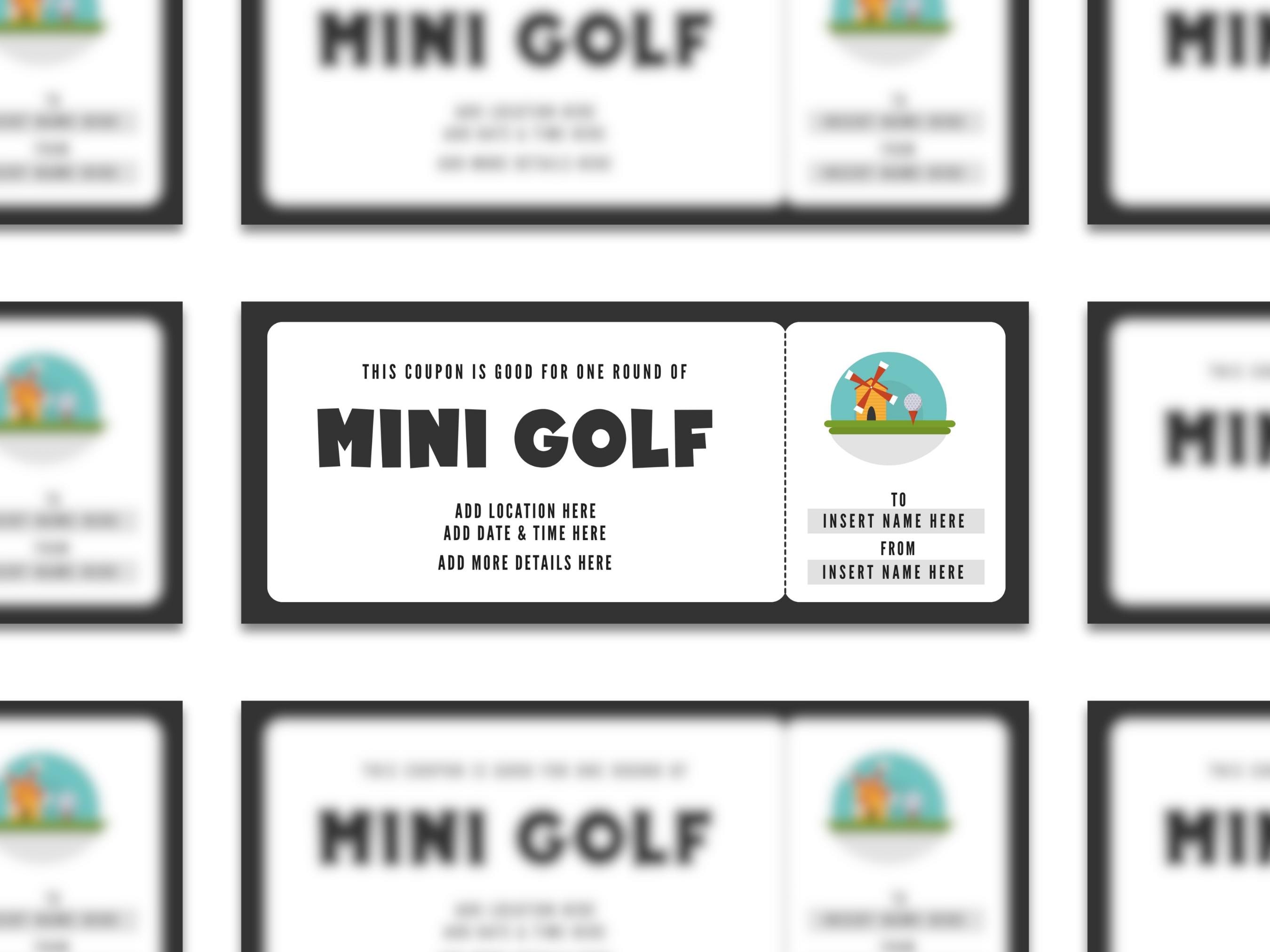 Custom Mini Golf Ticket Template, Editable Round of Mini Golf Coupon ...