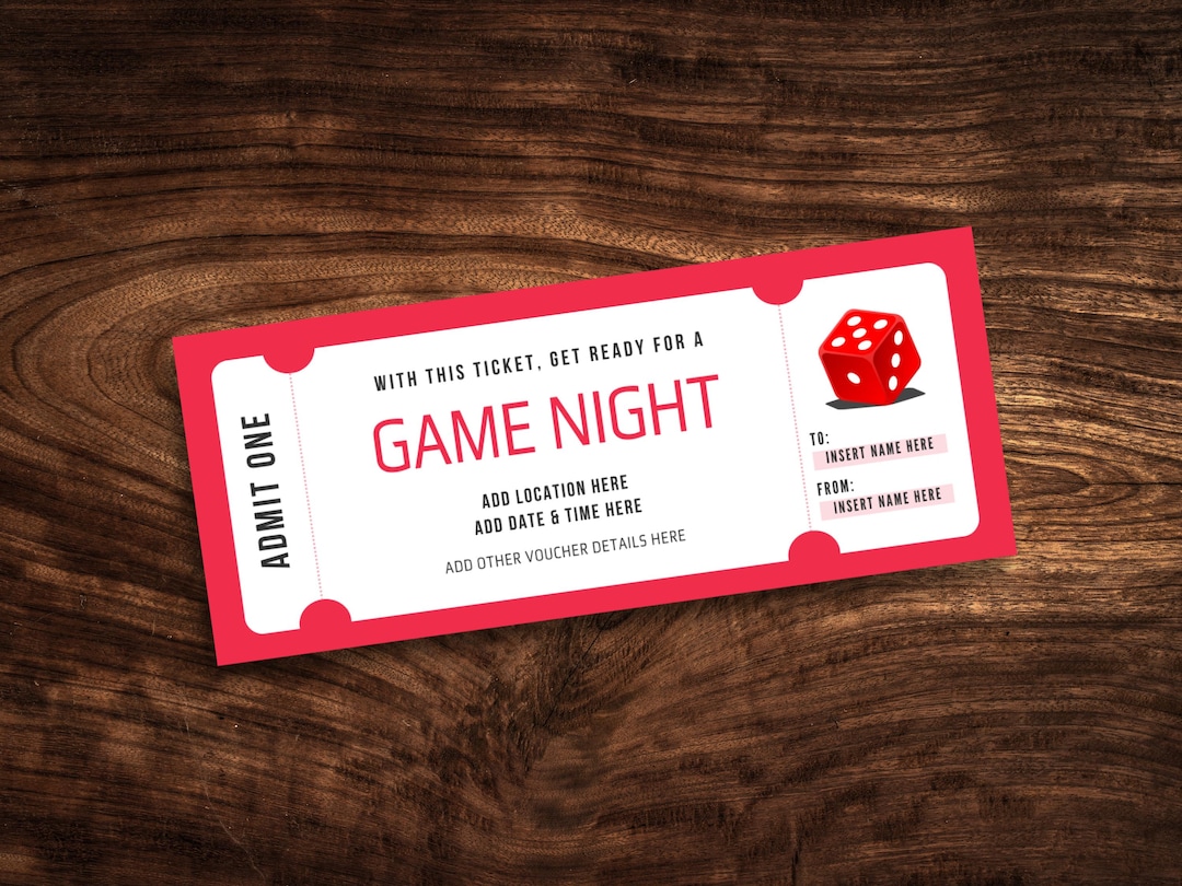 Editable Game Night Coupon, Custom Family Game Night Ticket Template ...