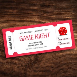 Editable Game Night Coupon, Custom Family Game Night Ticket Template ...