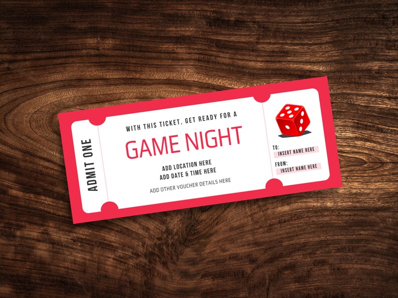 Editable Game Night Coupon, Custom Family Game Night Ticket Template ...