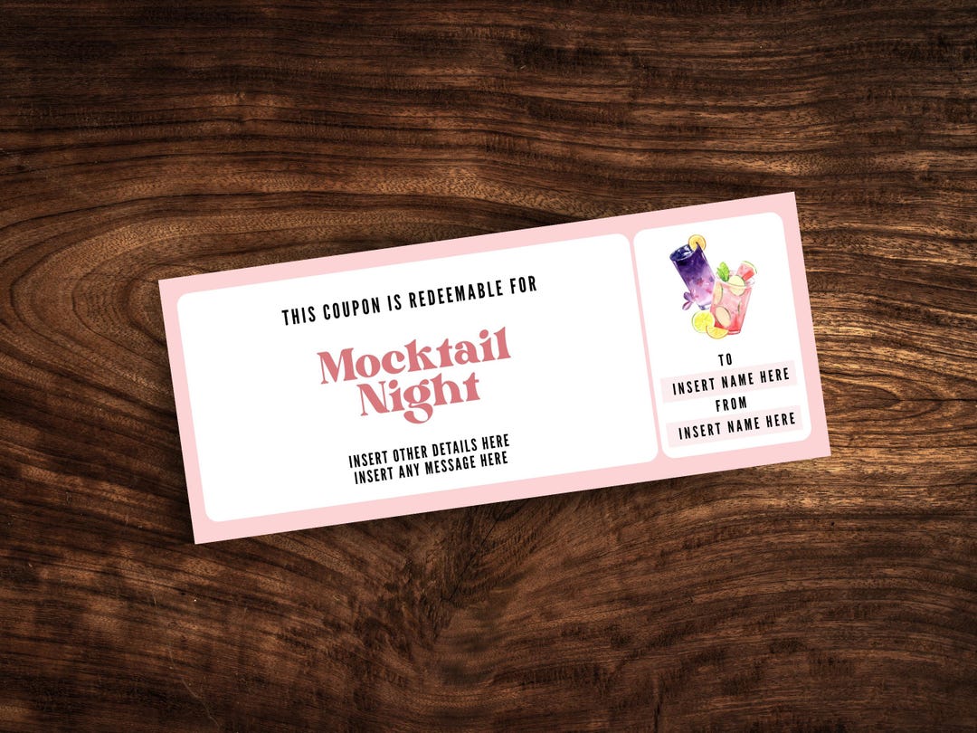 Printable Mocktail Night Coupon Template, Editable Mocktail Happy Hour ...