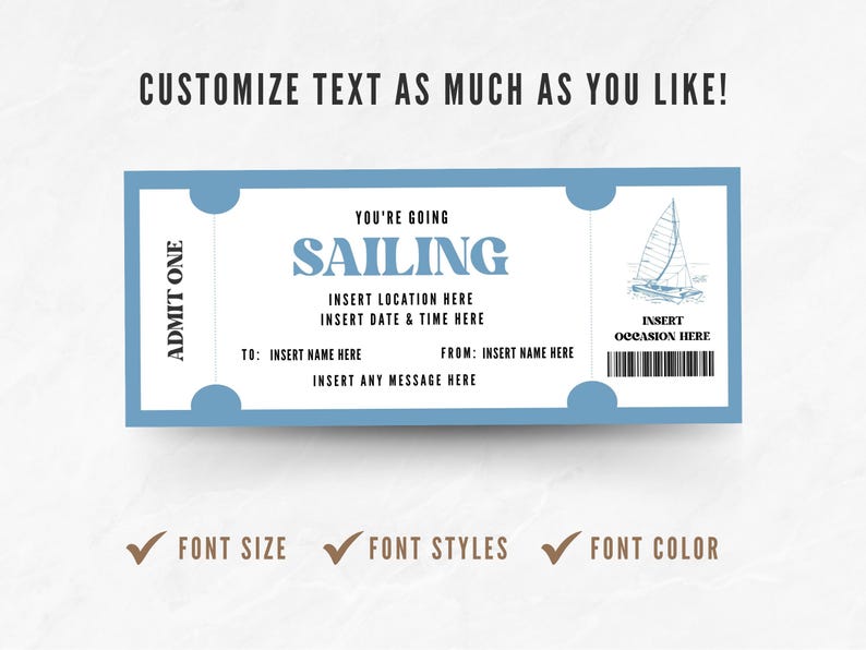 Editable Sailing Trip Ticket, Printable Sail Boat Boarding Pass Coupon ...