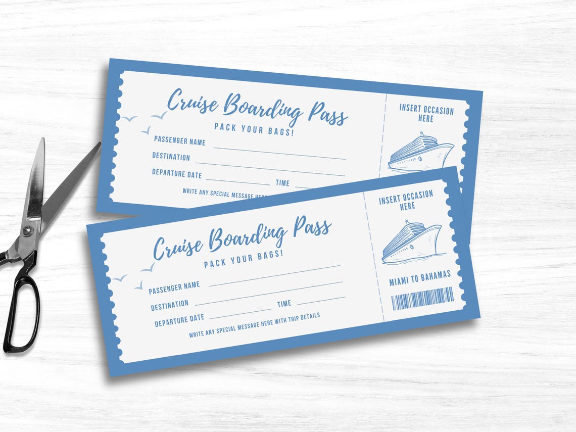 Editable Cruise Ticket, Cruise Boarding Pass Coupon, Personalized ...