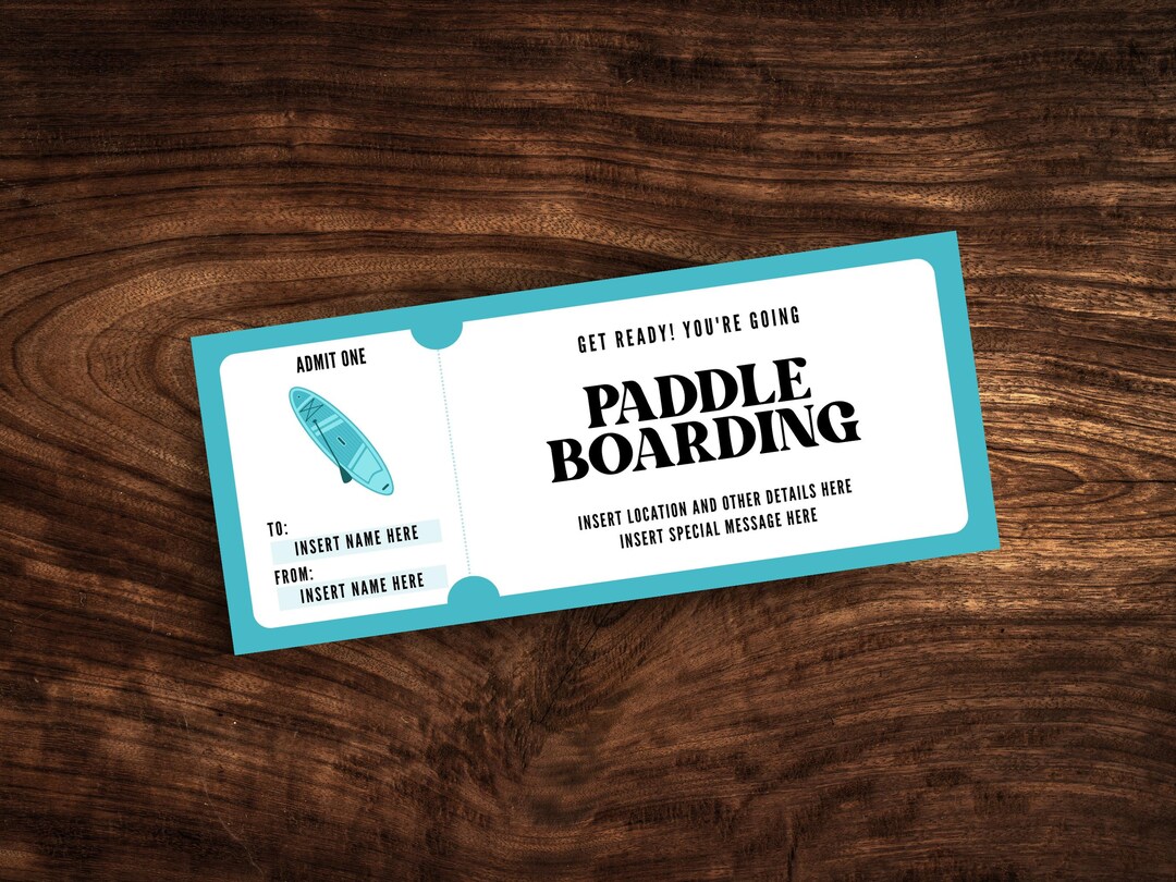 Editable Paddle Boarding Coupon, Custom Paddle Board Tour Ticket ...
