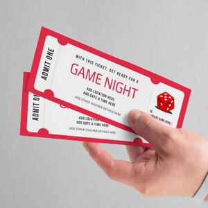 Editable Game Night Coupon, Custom Family Game Night Ticket Template ...