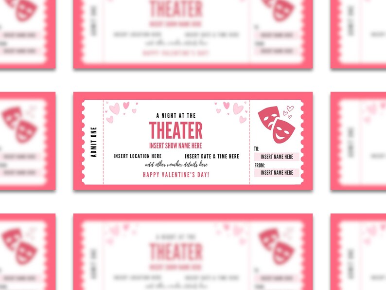 Custom Valentine's Day Theater Ticket Template, Printable Play Show ...