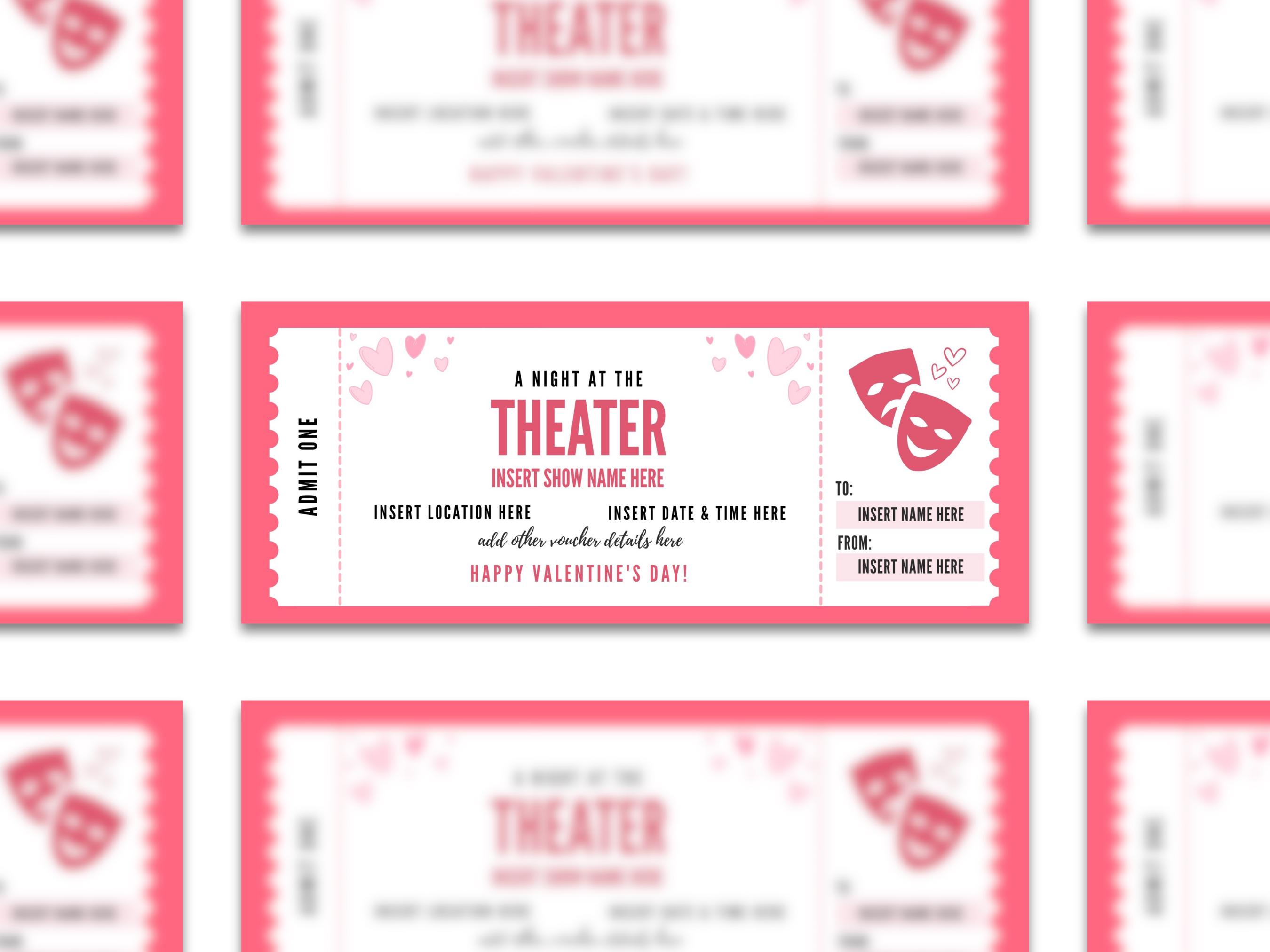 Custom Valentine's Day Theater Ticket Template, Printable Play Show ...