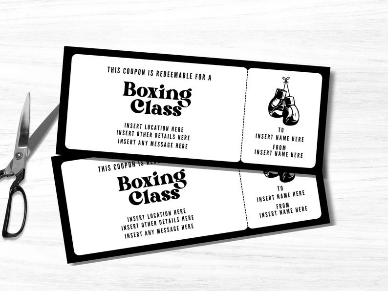Editable Boxing Class Coupon, Custom Boxing Lesson Ticket Template ...